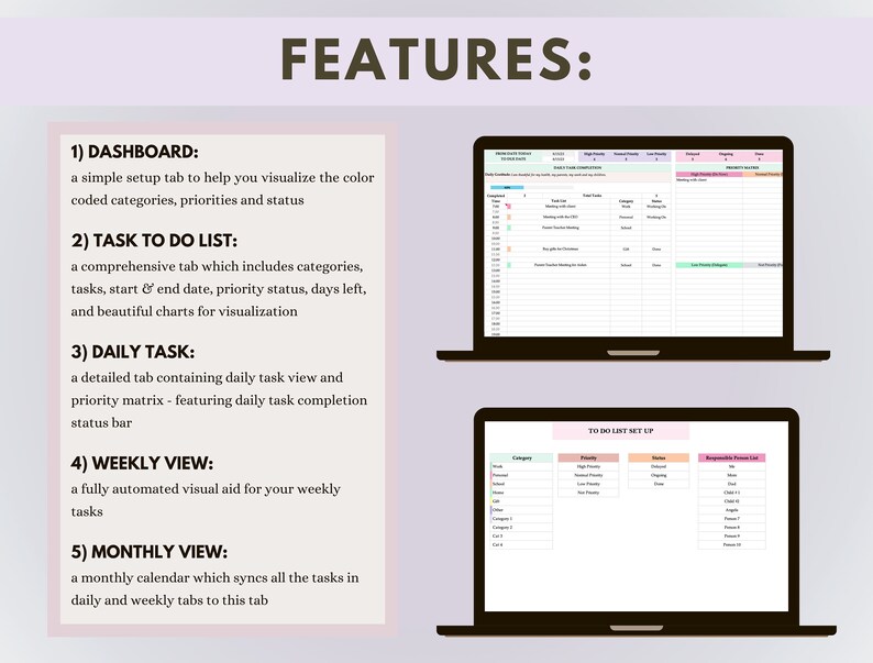 Excel to Do List Task Tracker Google Sheets Digital Daily Weekly ...