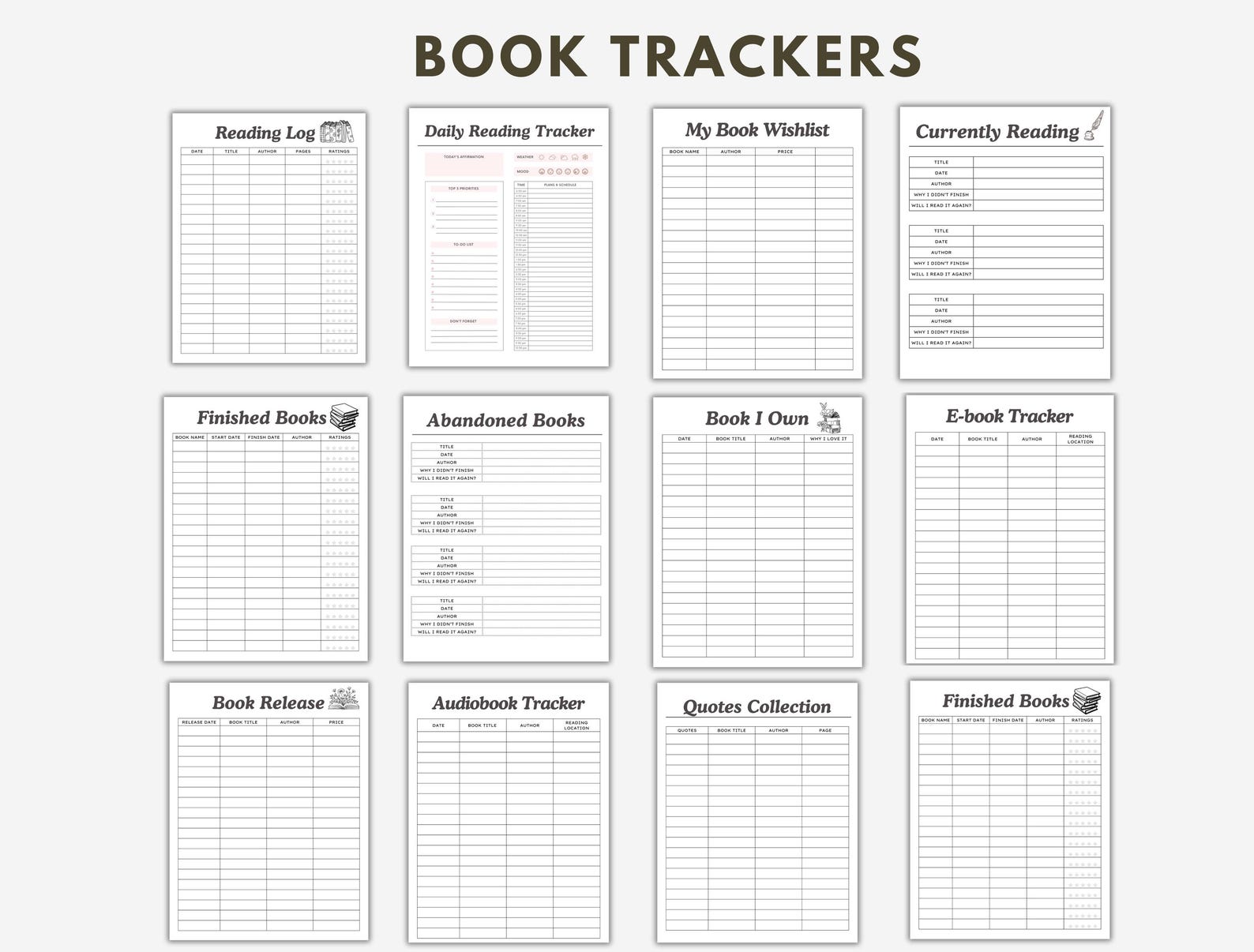 Book Reading Planner Bundle PRINTABLE Book Journal Monthly Yearly ...