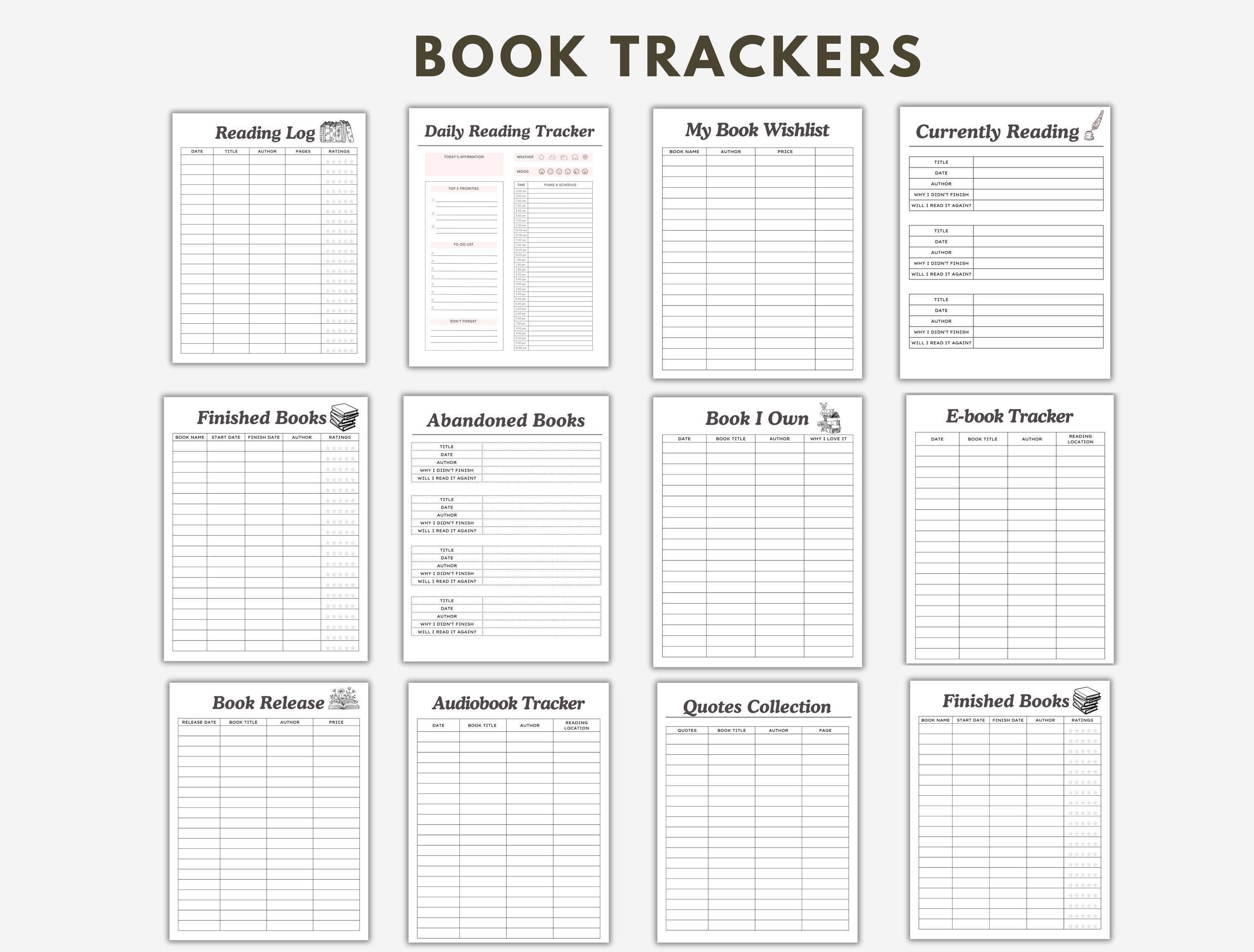 Book Reading Planner Bundle PRINTABLE Book Journal Monthly Yearly ...