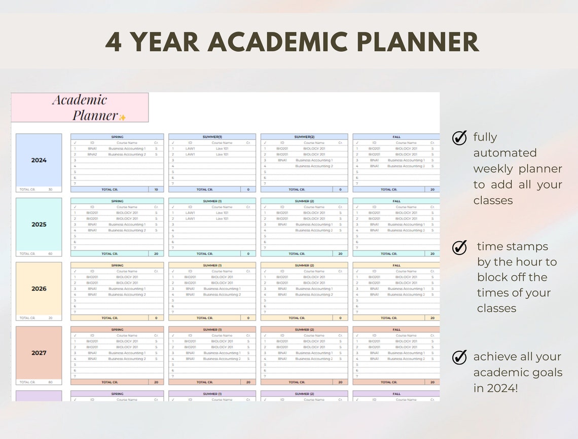Assignment Tracker Weekly Academic Planner Google Excel Spreadsheet ...