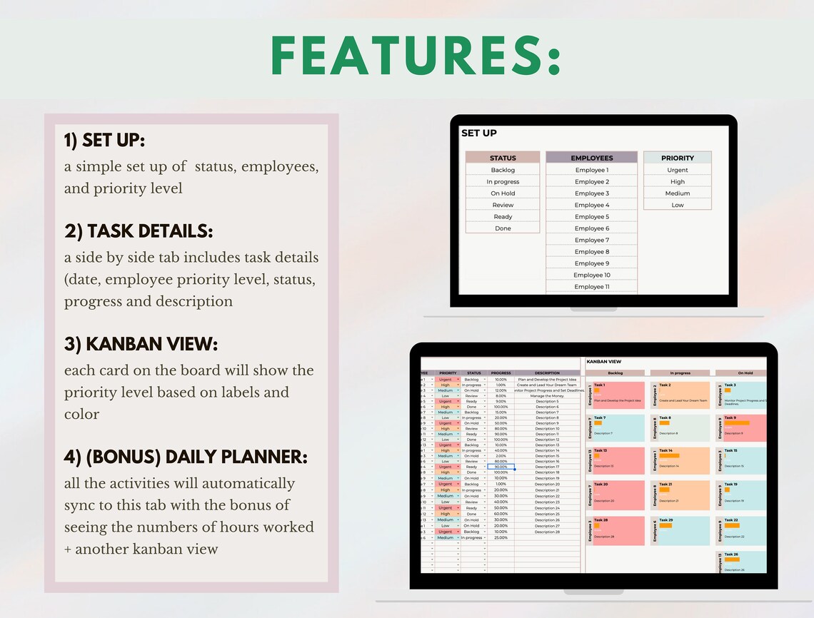 Kanban Board Excel Task Tracker Spreadsheet Priority Matrix Template ...