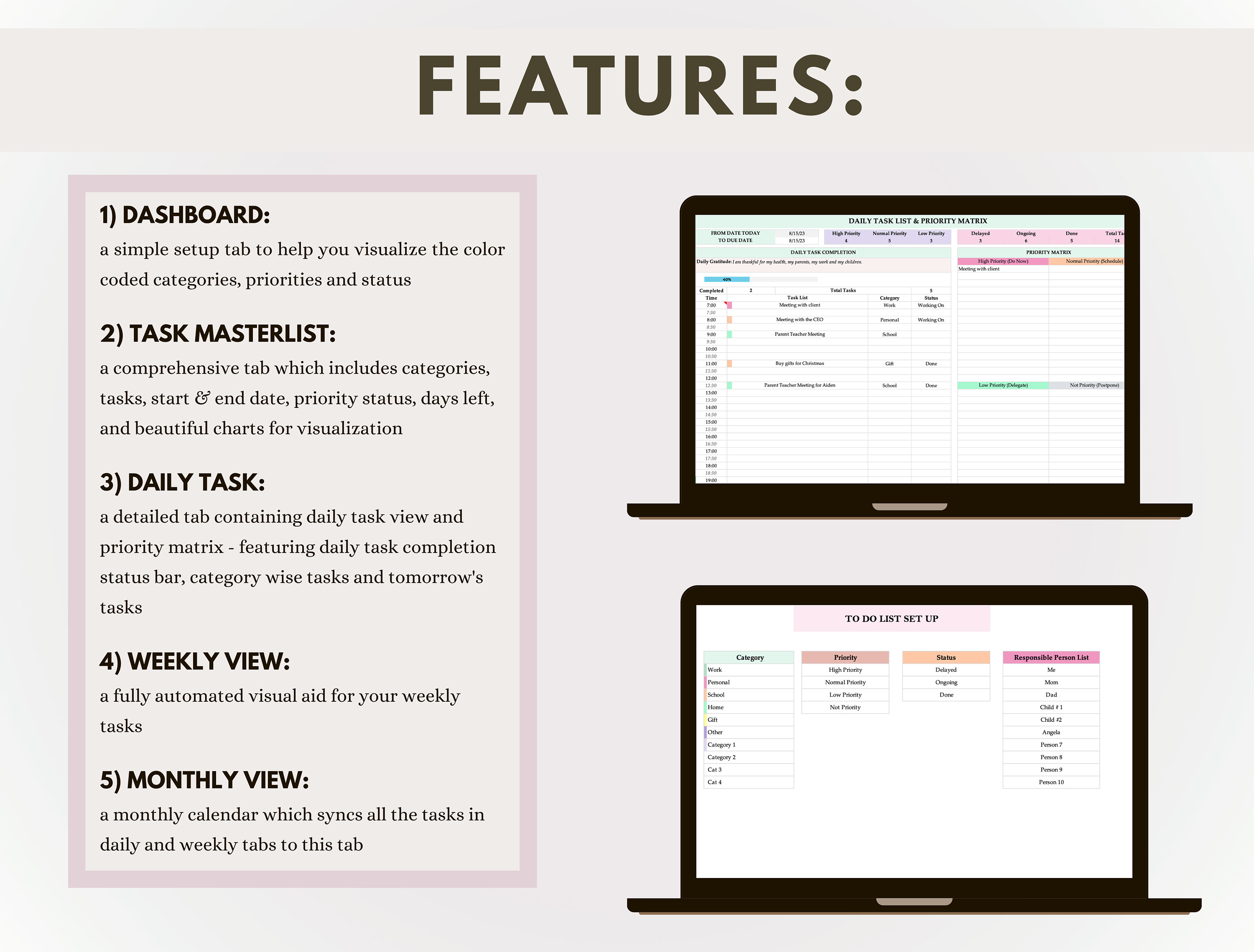 Excel to Do List Spreadsheet Task Tracker Google Sheet Task Manager ...