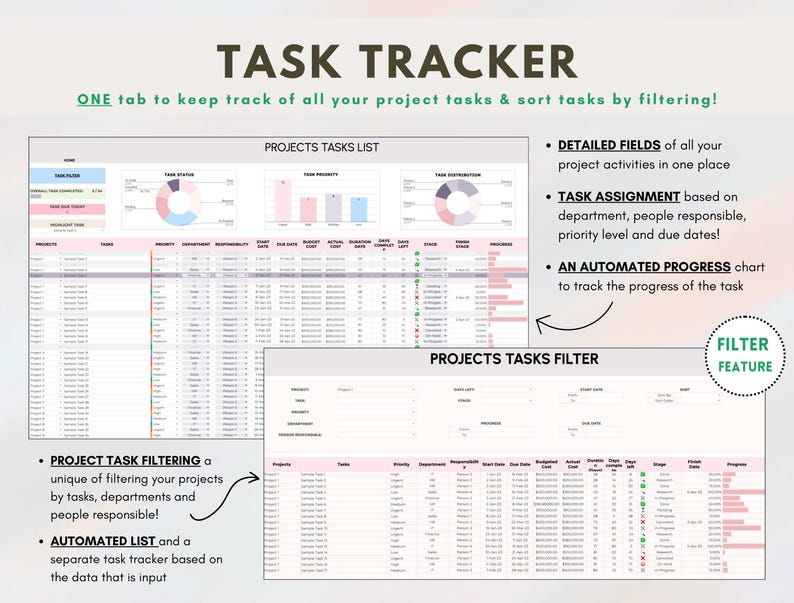 Multi Project Tracker Excel, Project Management Tool, Productivity ...