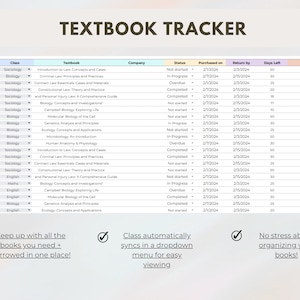 Assignment Tracker Student Homework Planner Google Sheets Excel 2024 ...