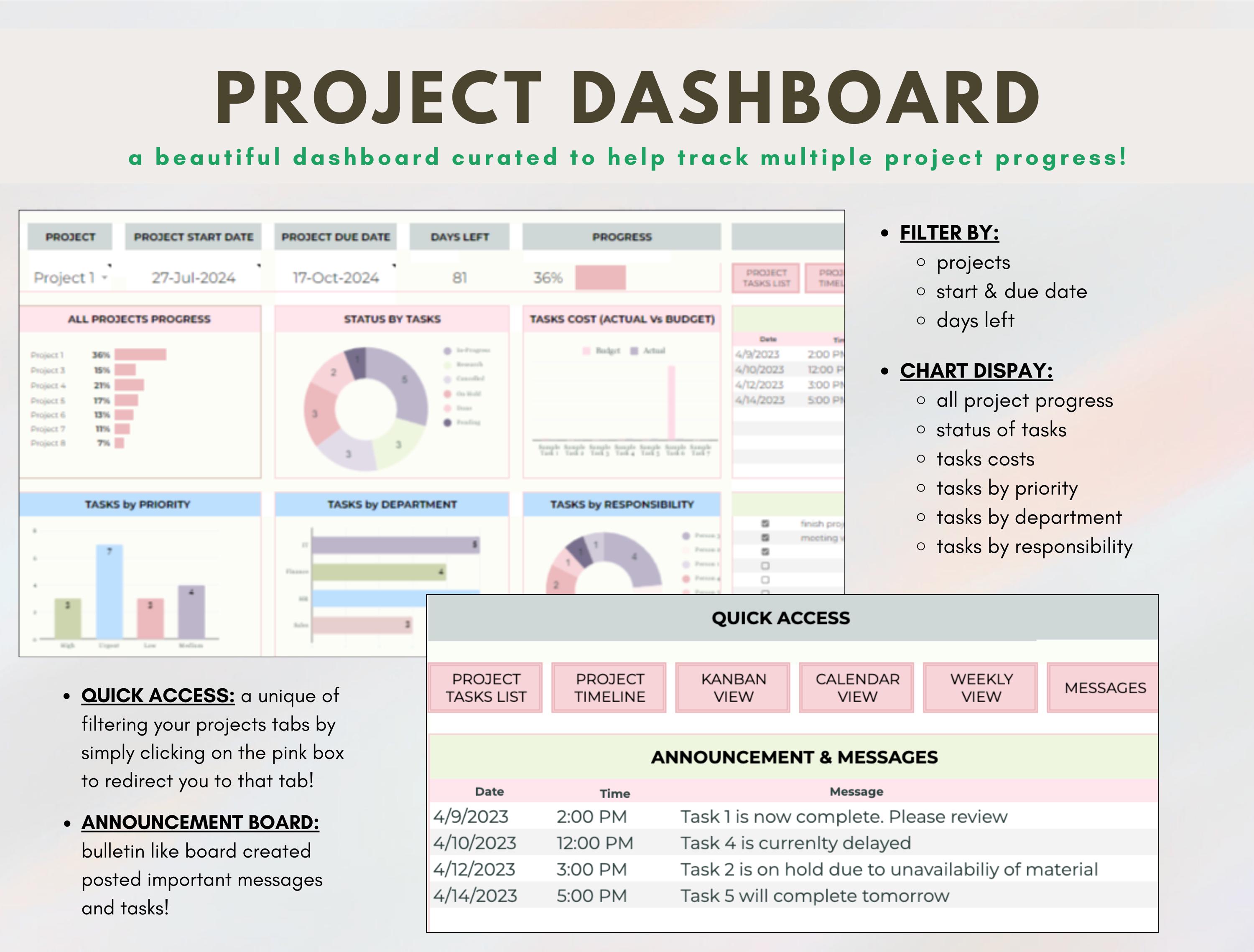 Multi Project Tracker Excel, Project Management Tool, Productivity ...