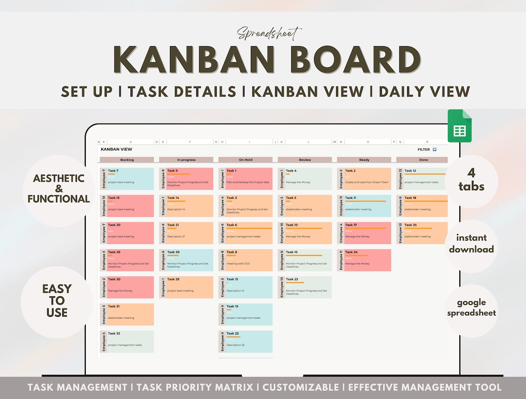 Kanban Board Spreadsheet Task Priority Tracker Employee to Do List ...