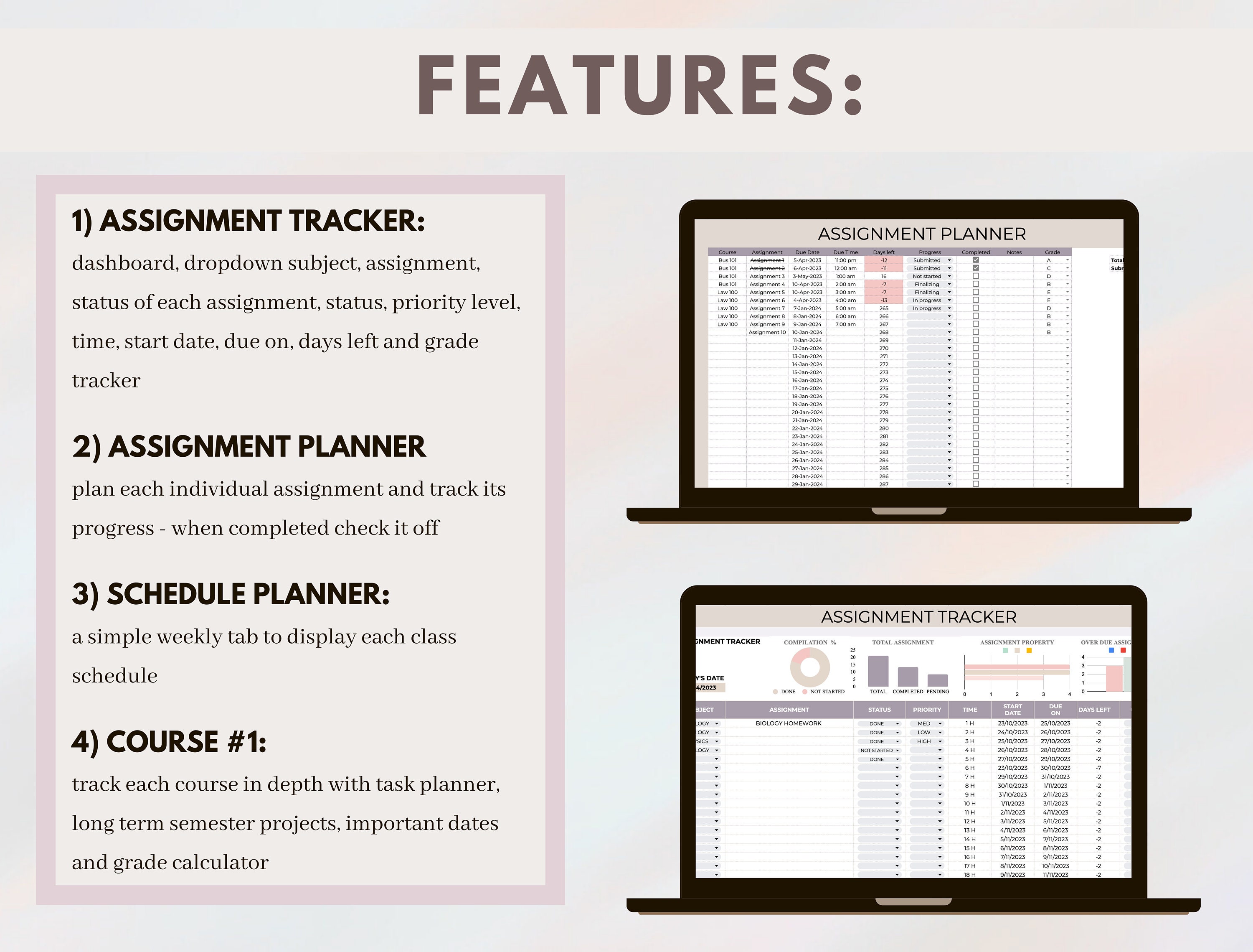 Assignment Tracker Student Homework Planner Google Sheets - Etsy
