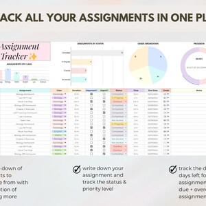 Assignment Tracker Student Homework Planner Google Sheets Excel 2024 ...