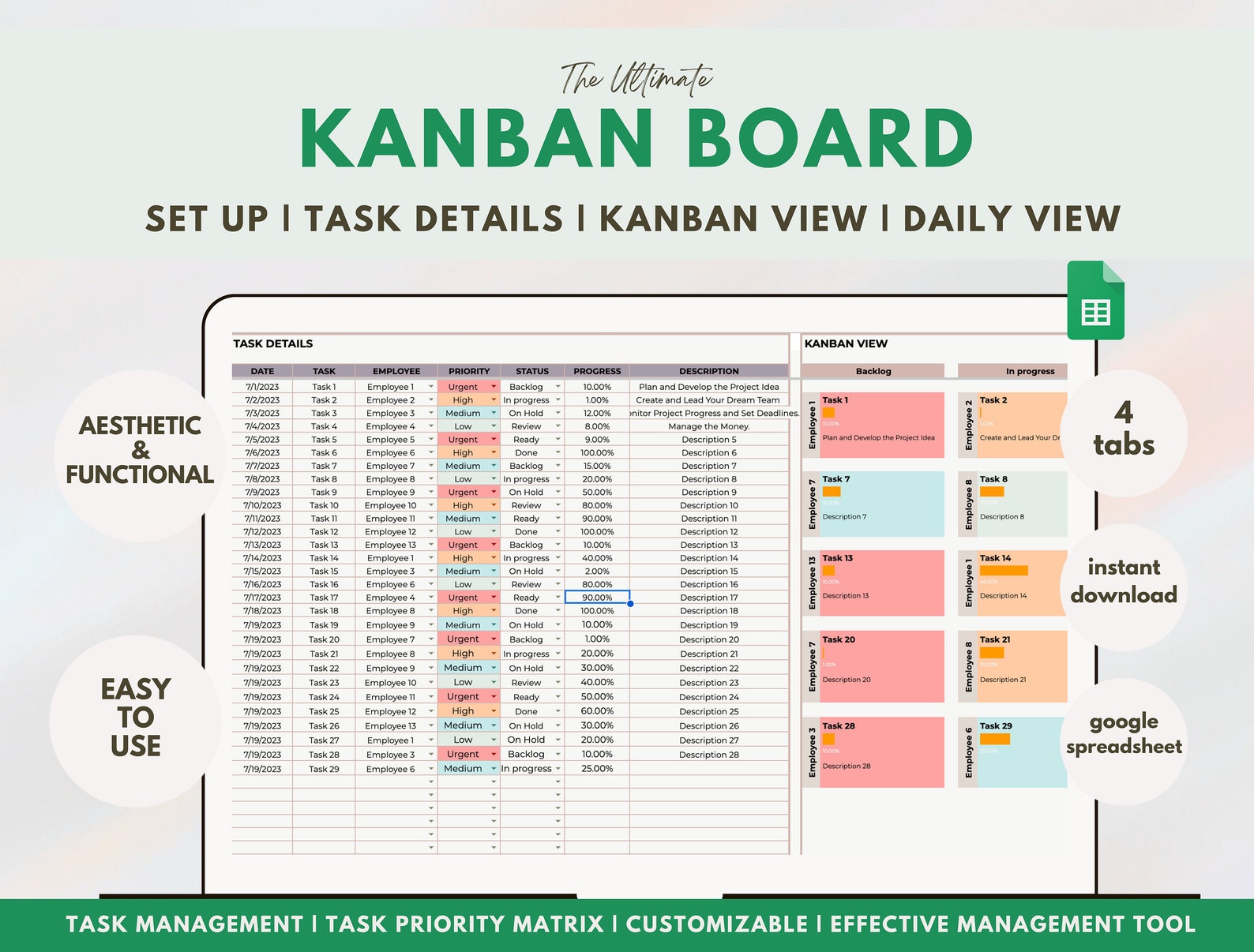Kanban Board Excel Task Tracker Spreadsheet Priority Matrix Template ...