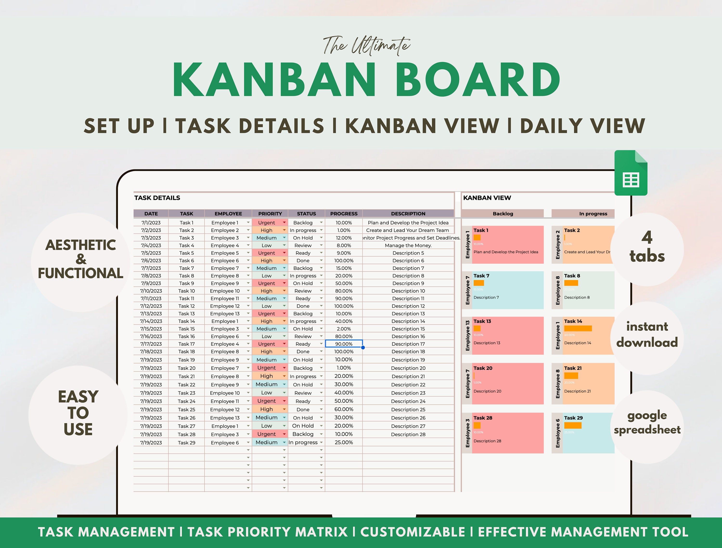 Kanban Board Excel Task Tracker Spreadsheet Priority Matrix Template ...