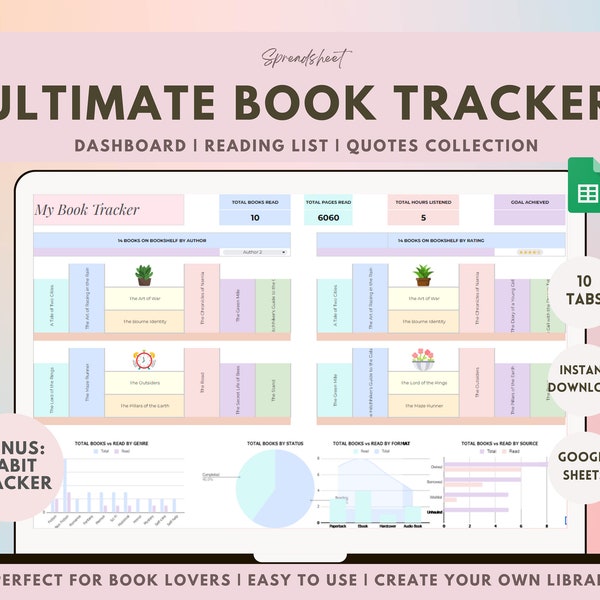 Book Tracker Spreadsheet, Reading Planner and Book Review Spreadsheet ...
