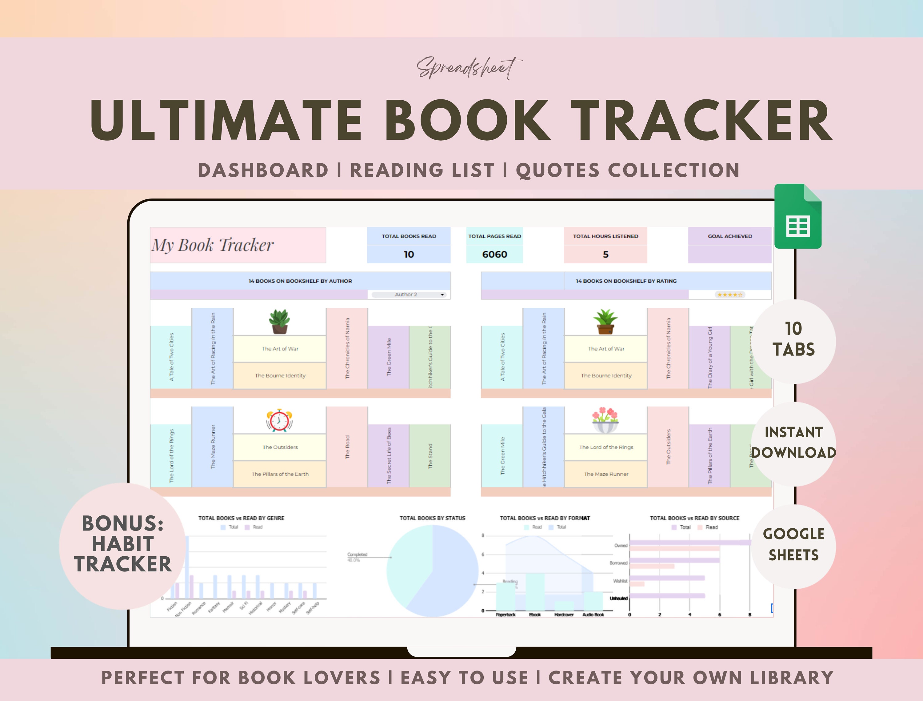Book & Reading List Tracker Google Excel Spreadsheet Series Tracker ...