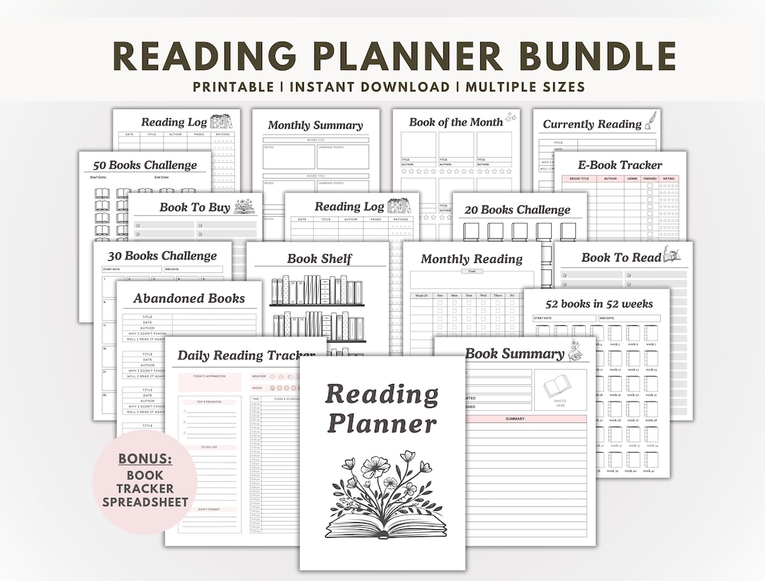 Book Reading Journal Reading Planner Bundle Book Tracker Printable ...