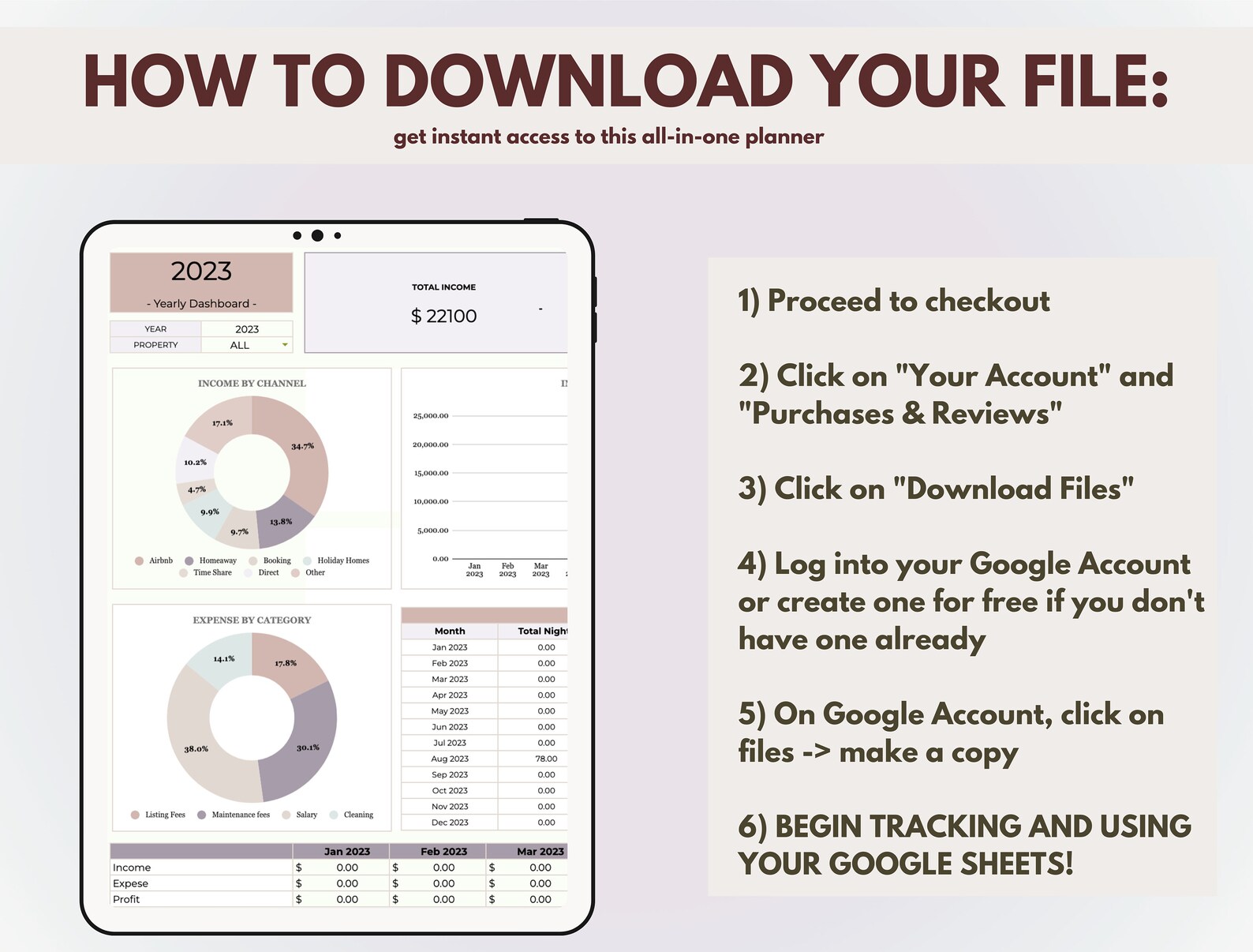Airbnb Rental Income & Expense Budget Tracker Google Sheets Vacation ...
