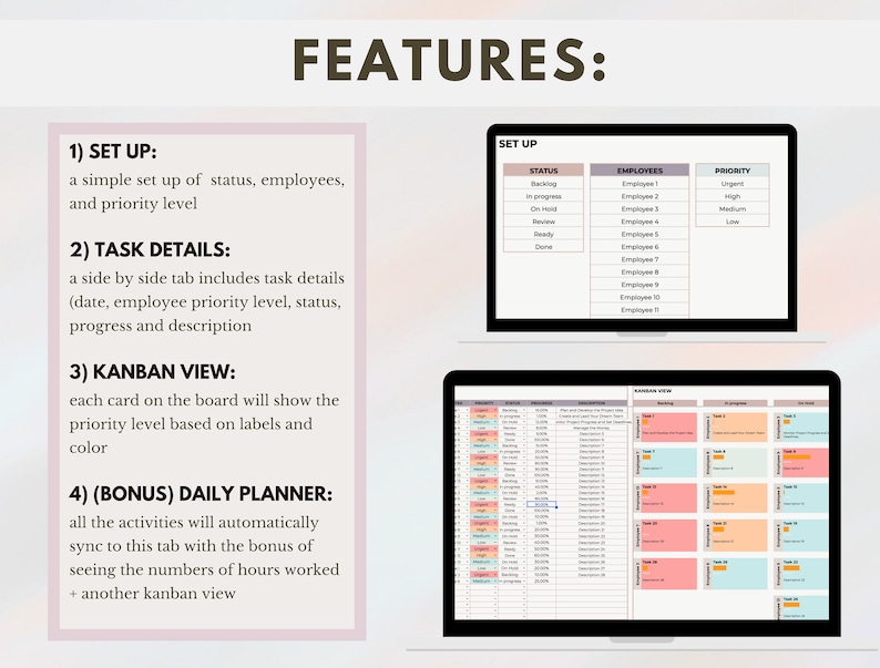 Kanban Board Excel Spreadsheet Task Priority Tracker Employee to Do List Google Sheet Project ...