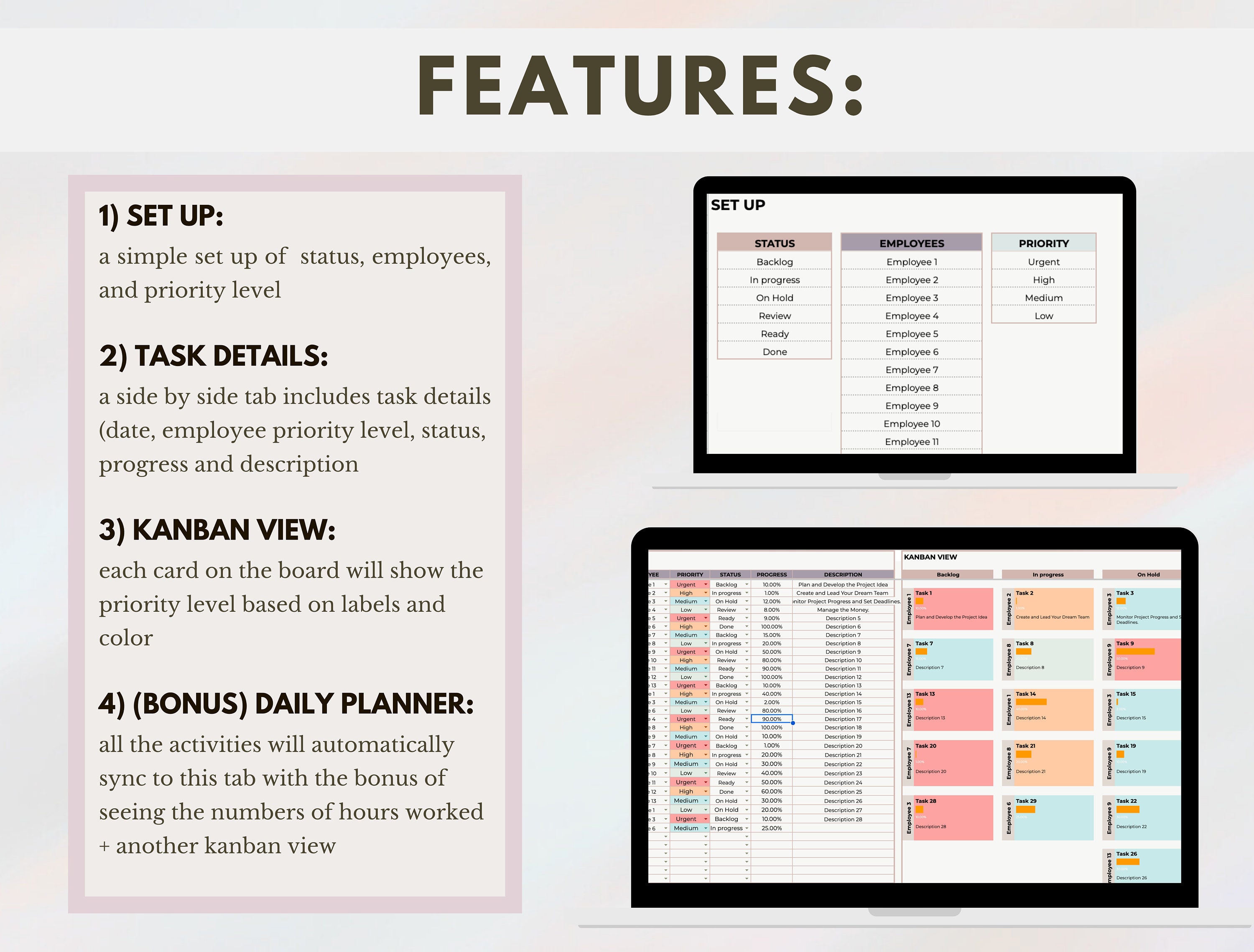 Kanban Board Excel Spreadsheet Task Priority Tracker Employee to Do ...