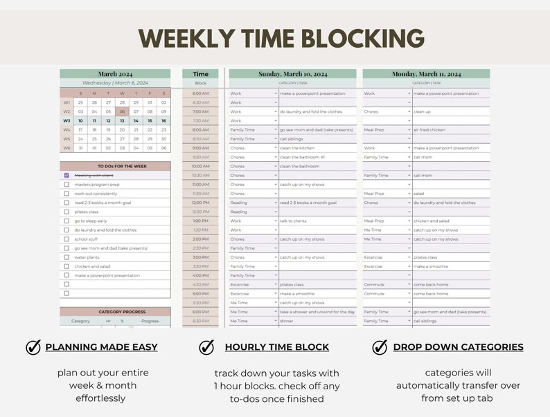 12 Week Year Goal Planner Google Excel Spreadsheet, Goal Tracker, Time Blocking Template ...