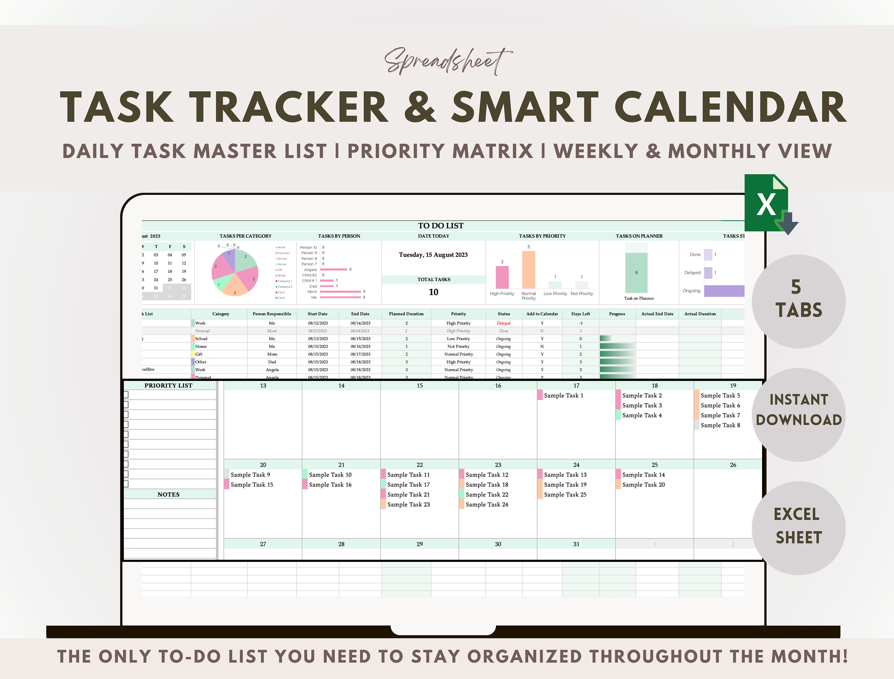 To-do List Template Spreadsheet Task Tracker Google Sheet Digital ...