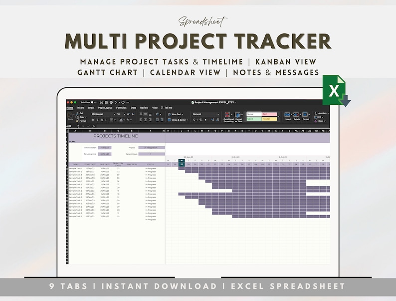 Multi Project Tracker Excel, Project Management Tool, Productivity ...