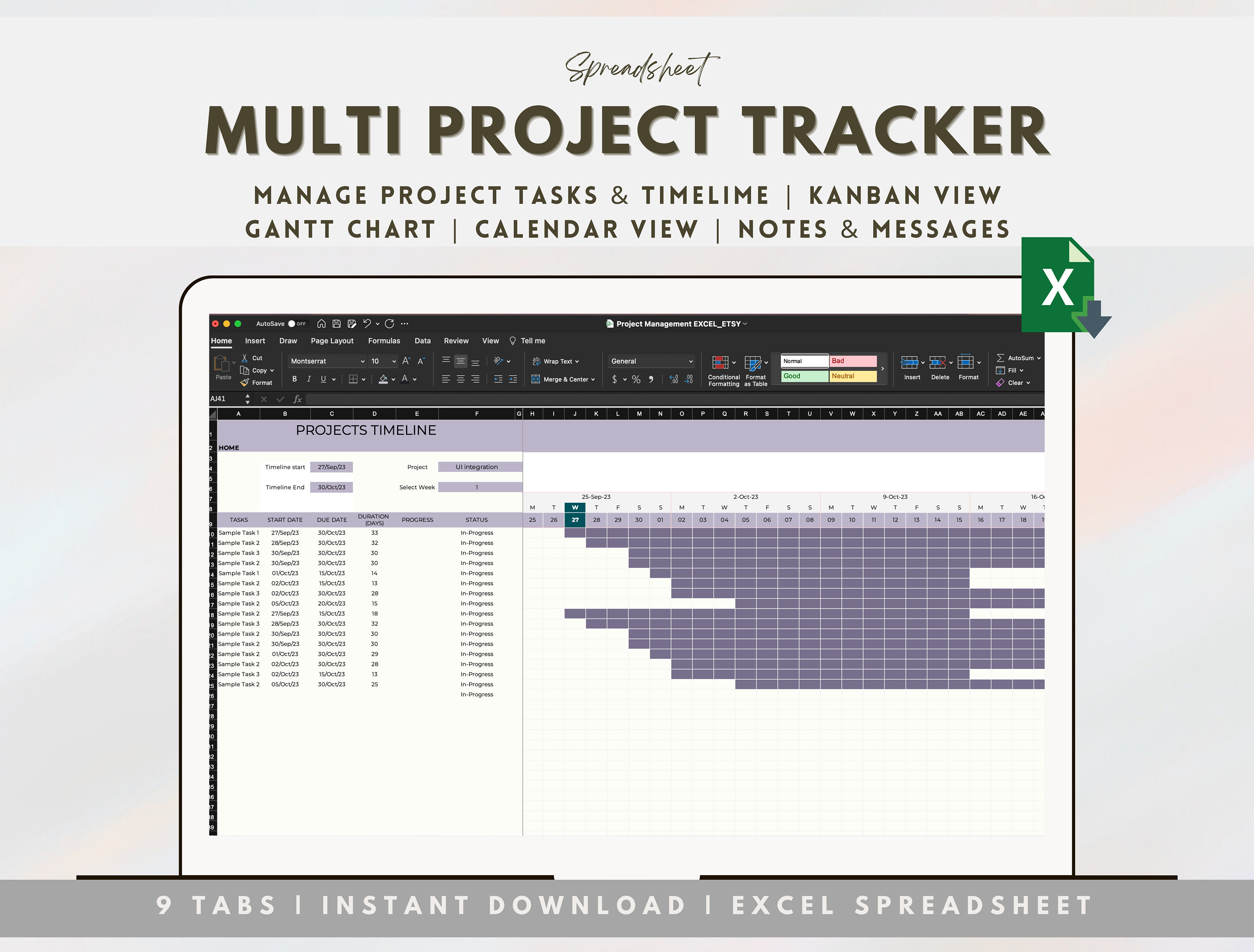 Multi Project Tracker Excel, Project Management Tool, Productivity ...