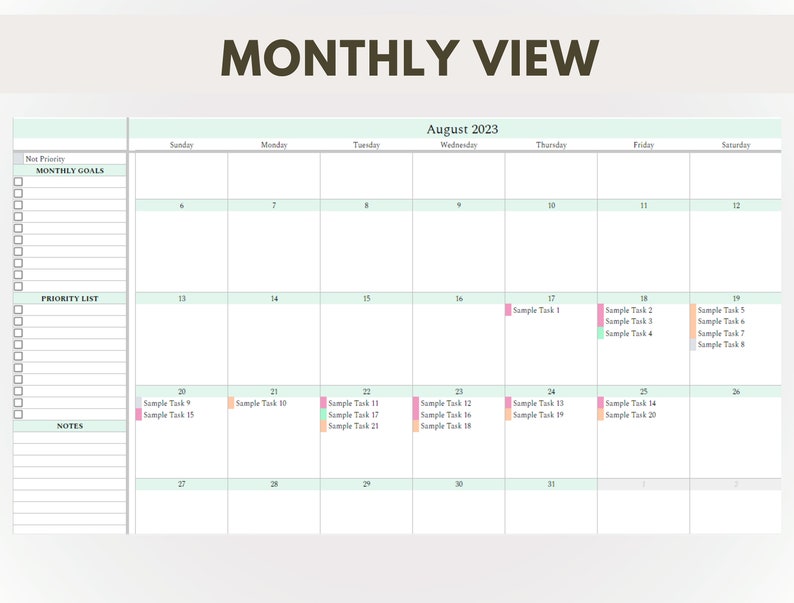 Digital to Do List Excel Spreadsheet Task Tracker Google Sheet Task ...