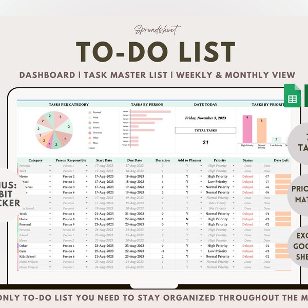 To Do List Excel - Etsy