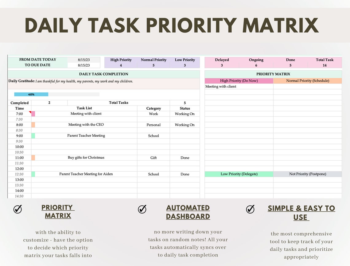 Excel to Do List Spreadsheet Task Tracker Google Sheet Task Manager ...