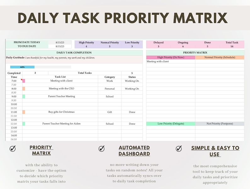 Excel to Do List Spreadsheet Task Tracker Google Sheet Task Manager Daily Weekly Monthly Planner ...
