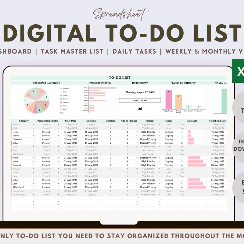 Task tracker with subtasks excel - Etsy.de