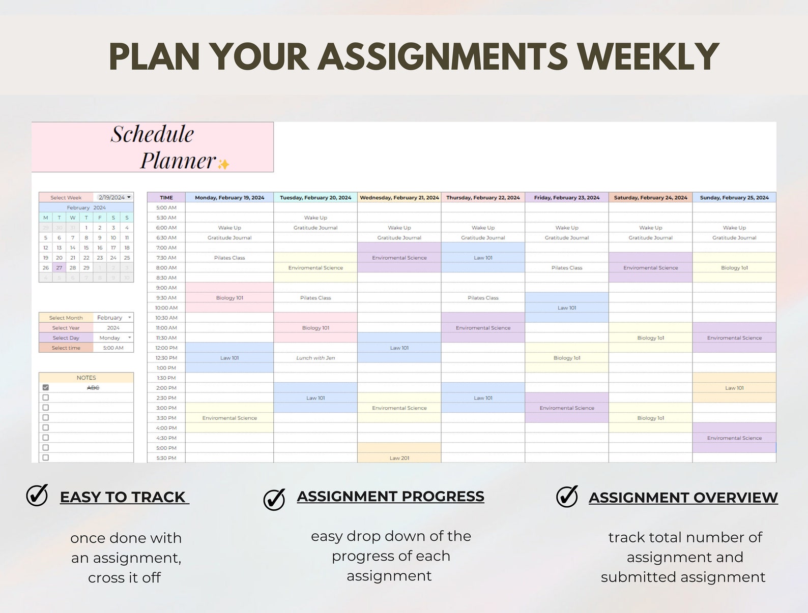 Assignment Tracker Student Homework Planner Google Sheets Excel 2024 ...