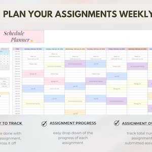 Assignment Tracker Student Homework Planner Google Sheets Excel 2024 ...