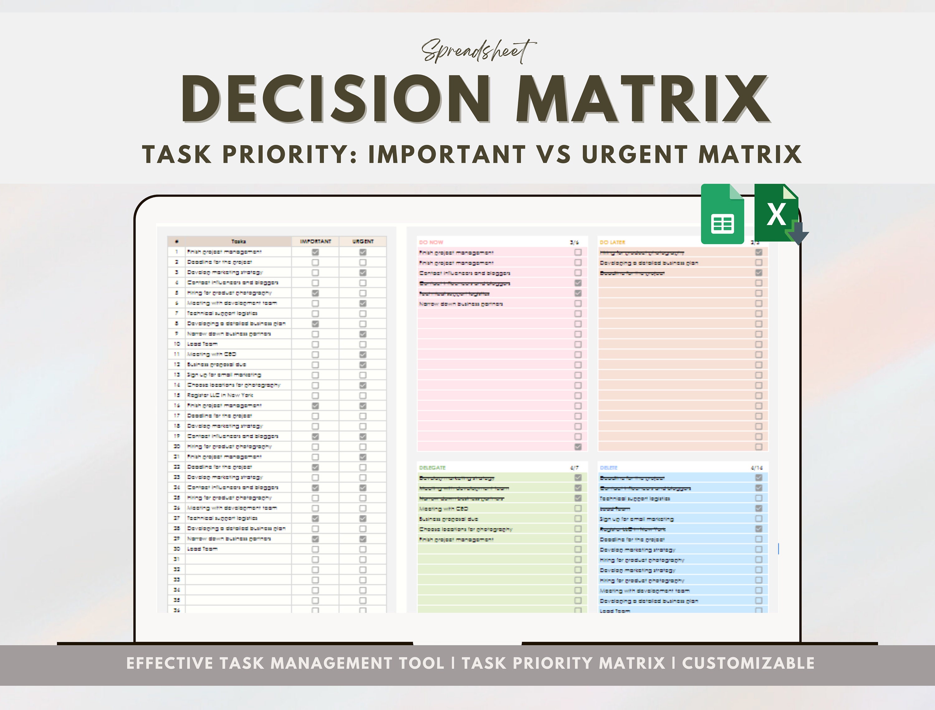 Decision Matrix Google Sheets Excel Template Daily Task Priority ...