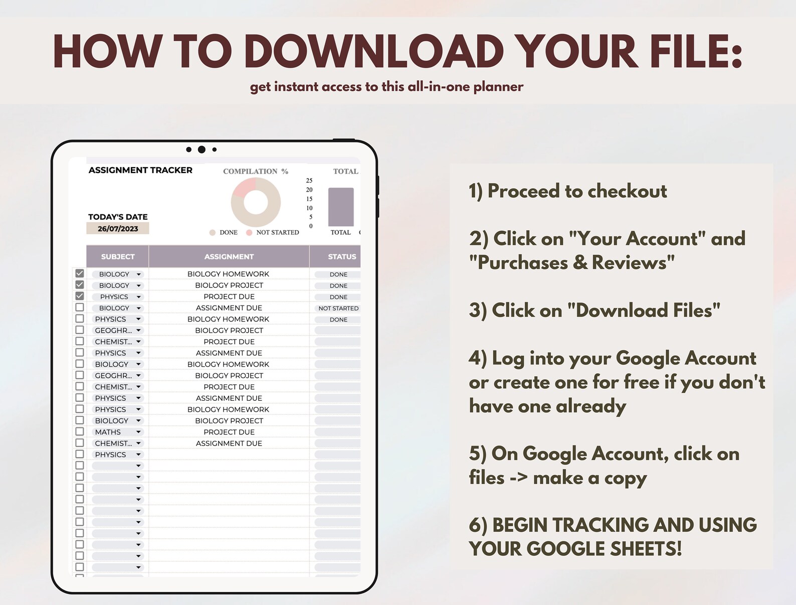 Assignment Tracker Student Homework Planner Google Sheets - Etsy
