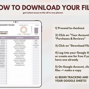 Assignment Tracker Student Homework Planner Google Sheets Excel 2024 ...
