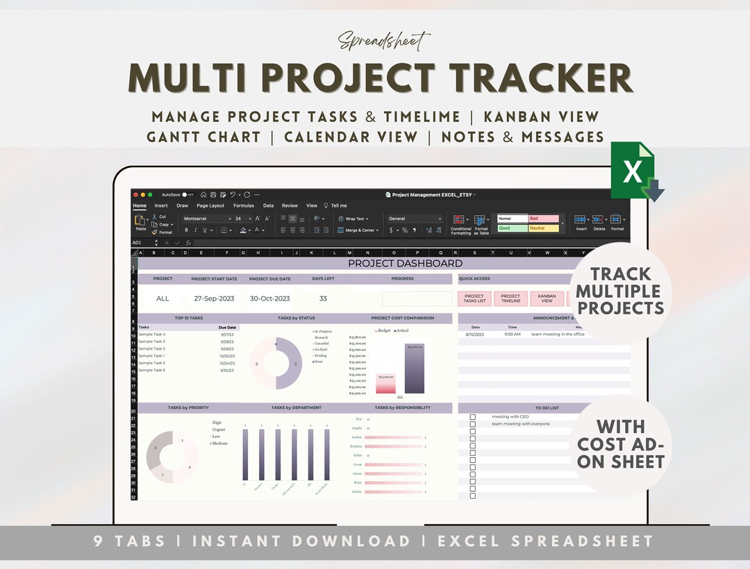 Project Management Template Excel, Project Tracker, Project Planning ...