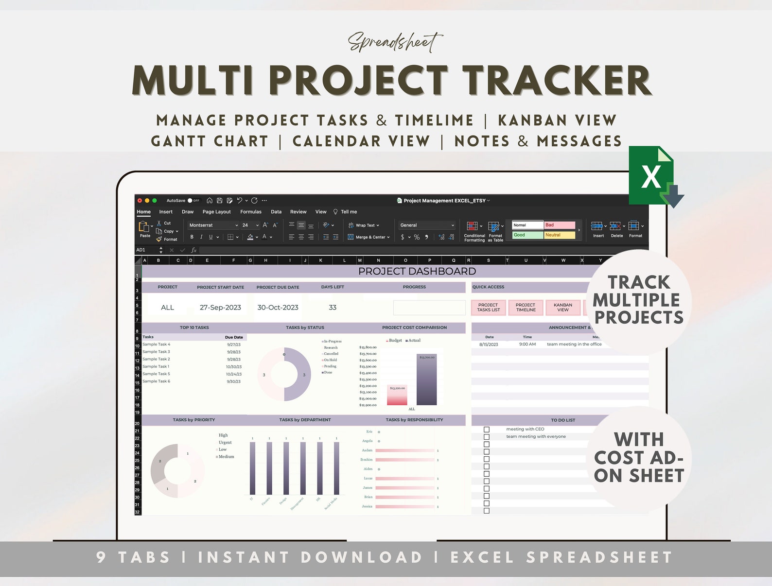 Project Management Template Excel, Project Tracker, Project Planning ...