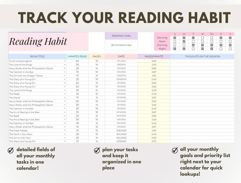 Book & Reading List Tracker Google Excel Spreadsheet Series Tracker ...