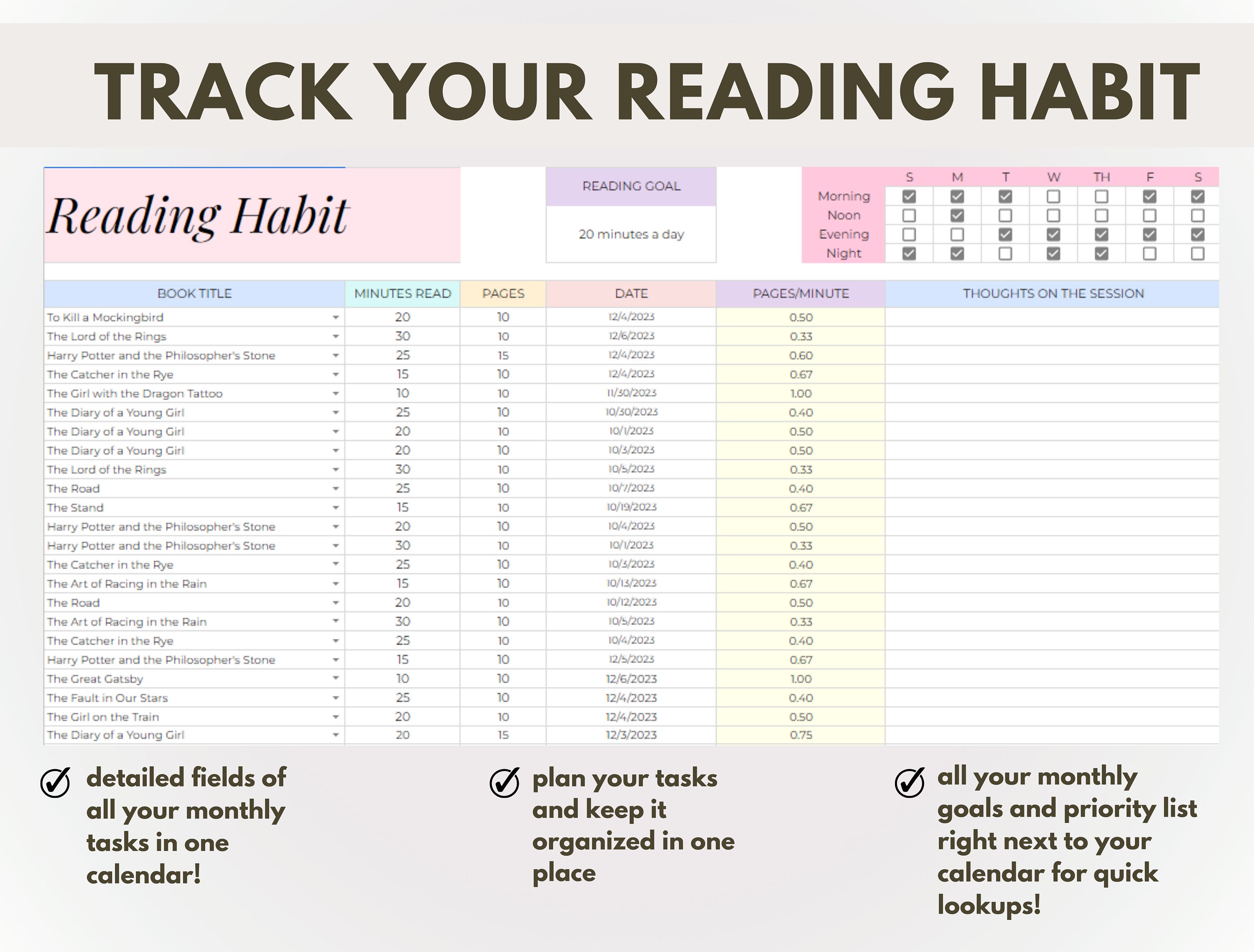 Book & Reading List Tracker Google Excel Spreadsheet Series Tracker ...