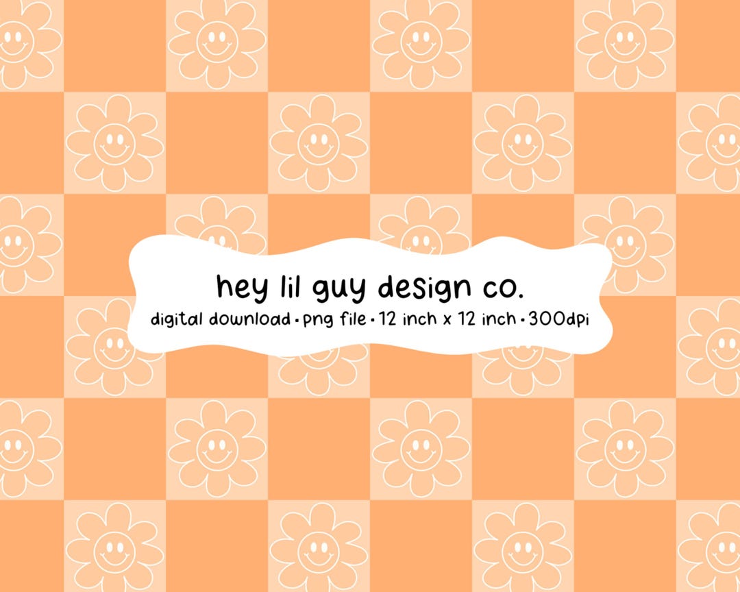 Retro Checkerboard Seamless Pattern Orange Happy Flower Smiley Face ...