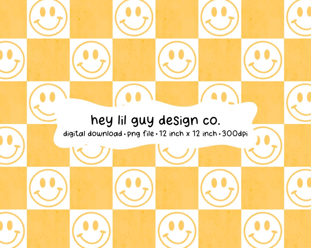 Happy Face Smiley Face Yellow Checkerboard Seamless Pattern Fabric ...
