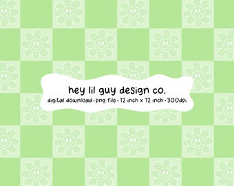 Retro Checkerboard Seamless Pattern Pink Happy Flower Smiley Face ...