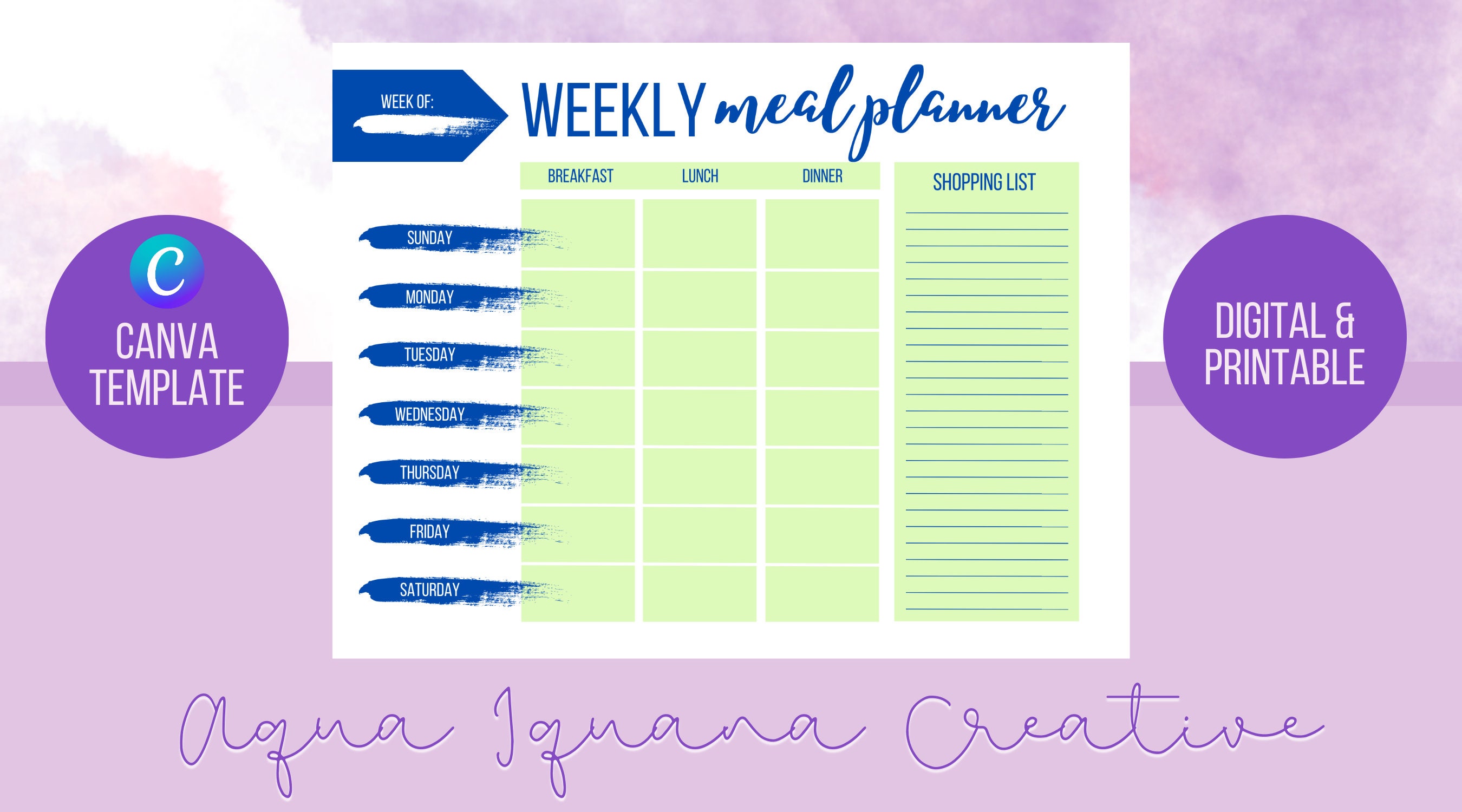 Weekly Meal Planner | Meal Planner | Printable Planner | Editable and ...