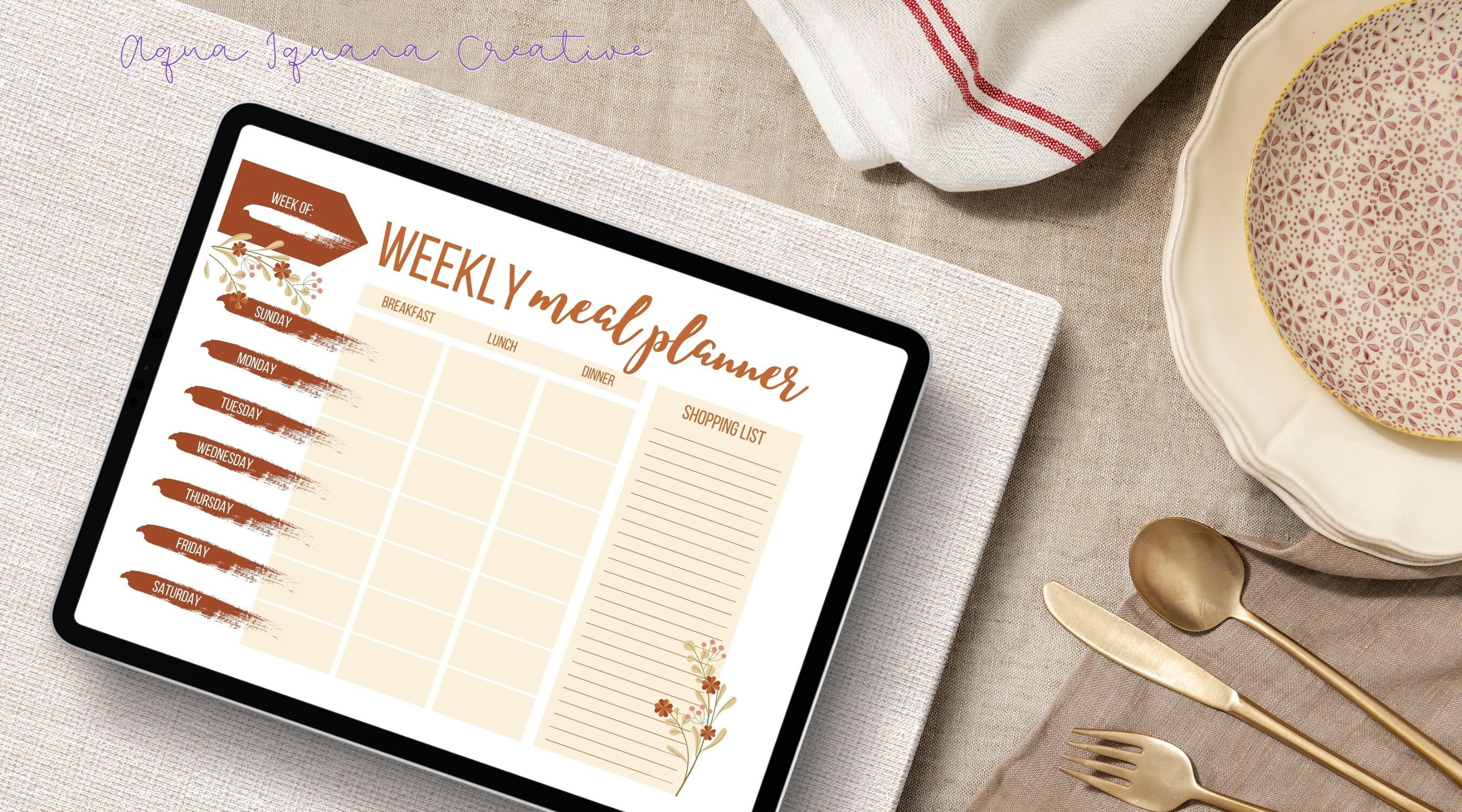 Earthy Flowery Weekly Meal Planner | Meal Planner | Printable Planner ...