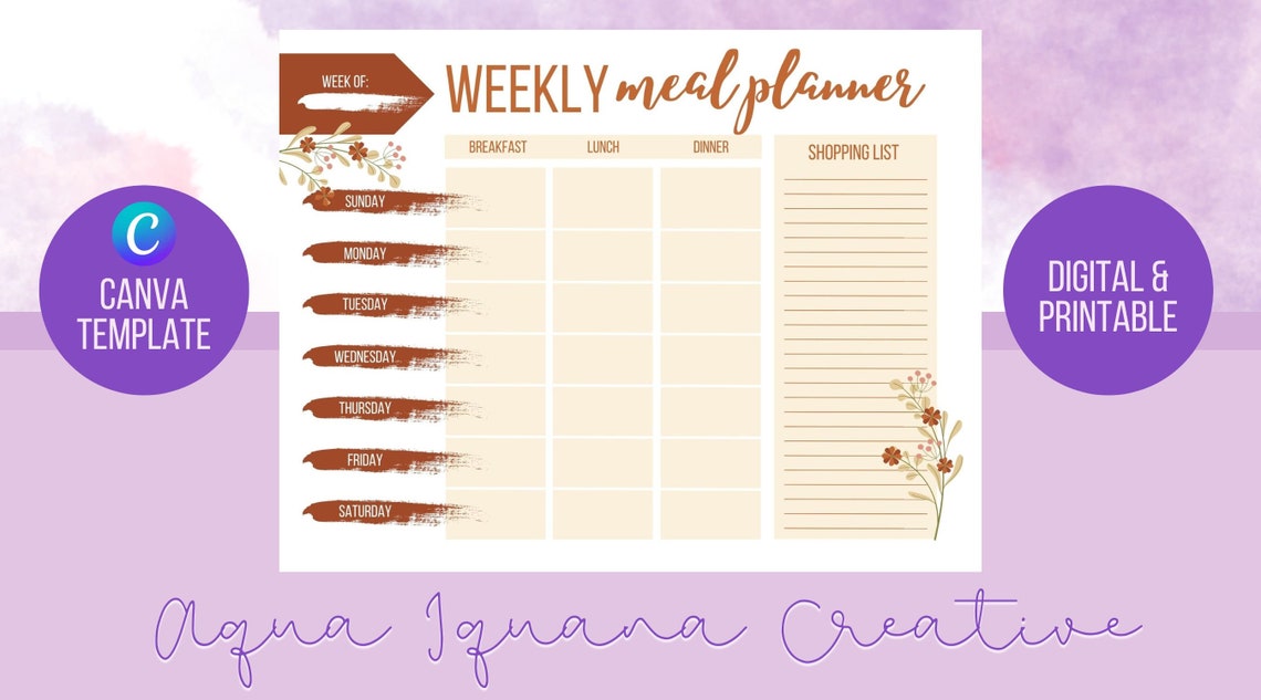 Earthy Flowery Weekly Meal Planner | Meal Planner | Printable Planner ...