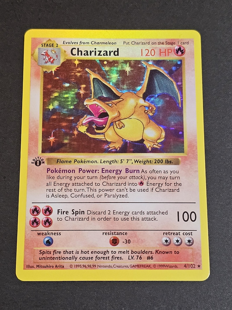 1st Charizard Custom Handmade Card Holographic Pokemon With Hard Case ...