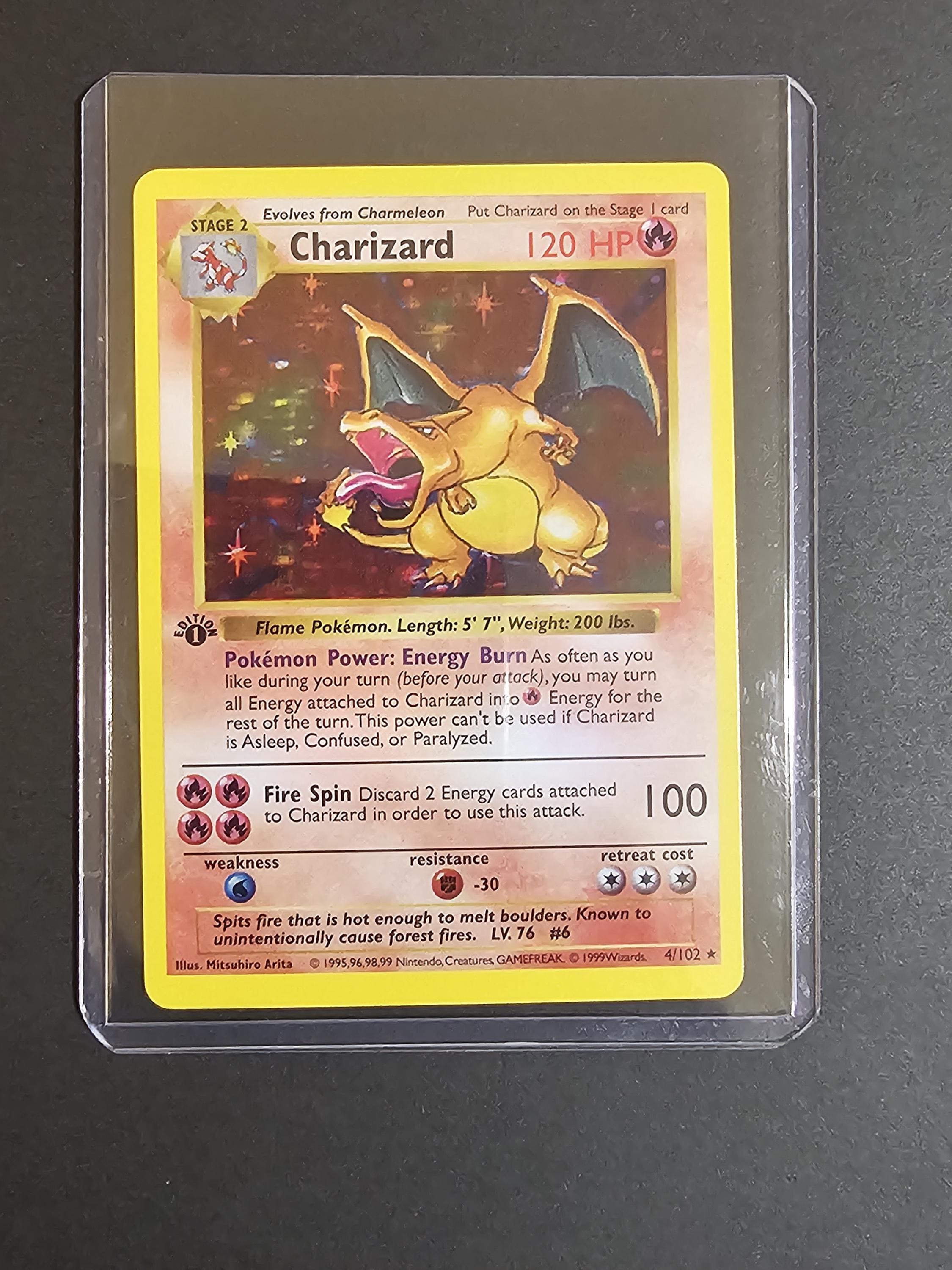 1st Charizard Custom Handmade Card Holographic Pokemon With Hard Case ...