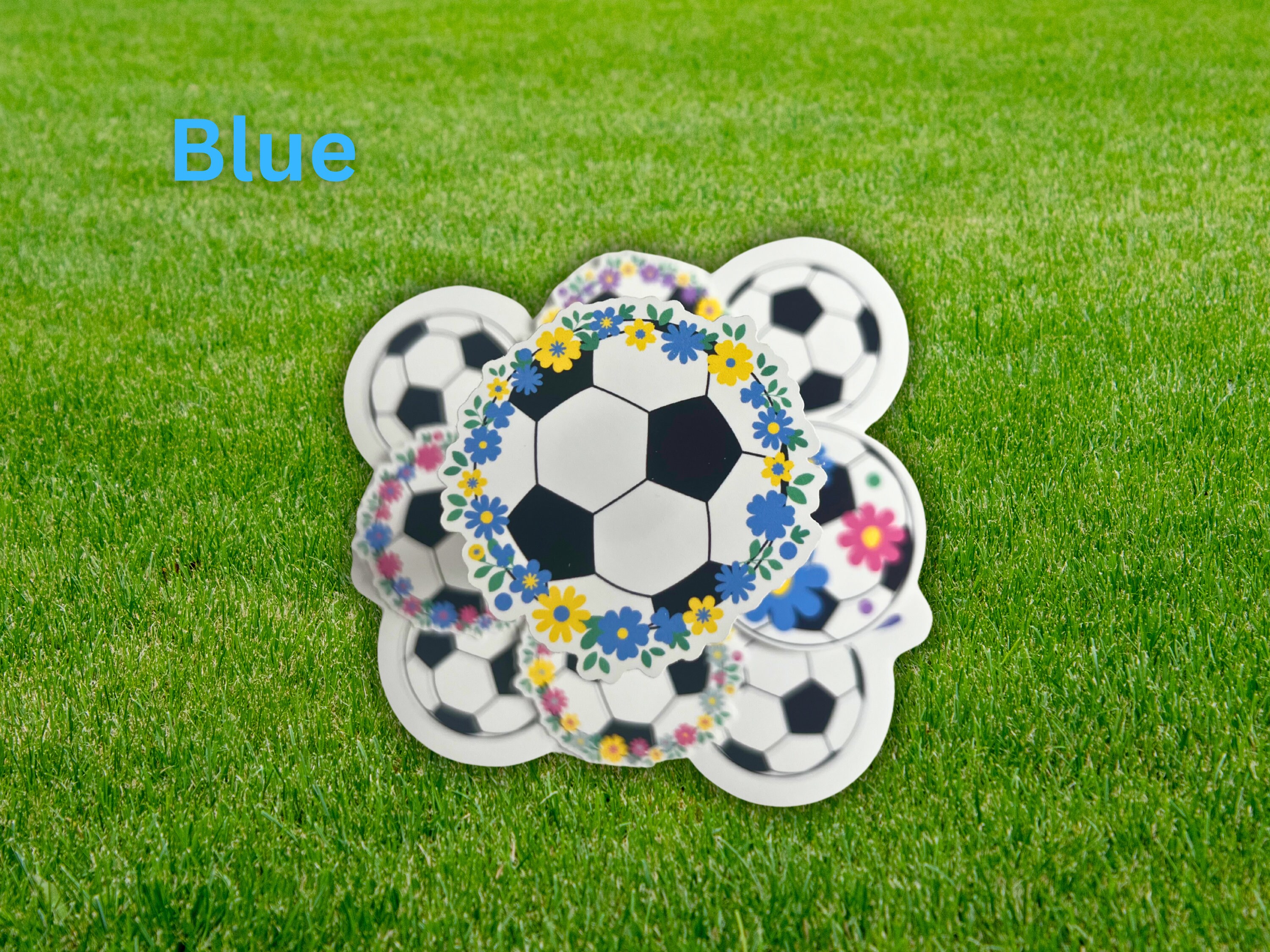 Floral Soccer Ball Vinyl Sticker Set 3 Pack Laptop Sticker Water Bottle ...