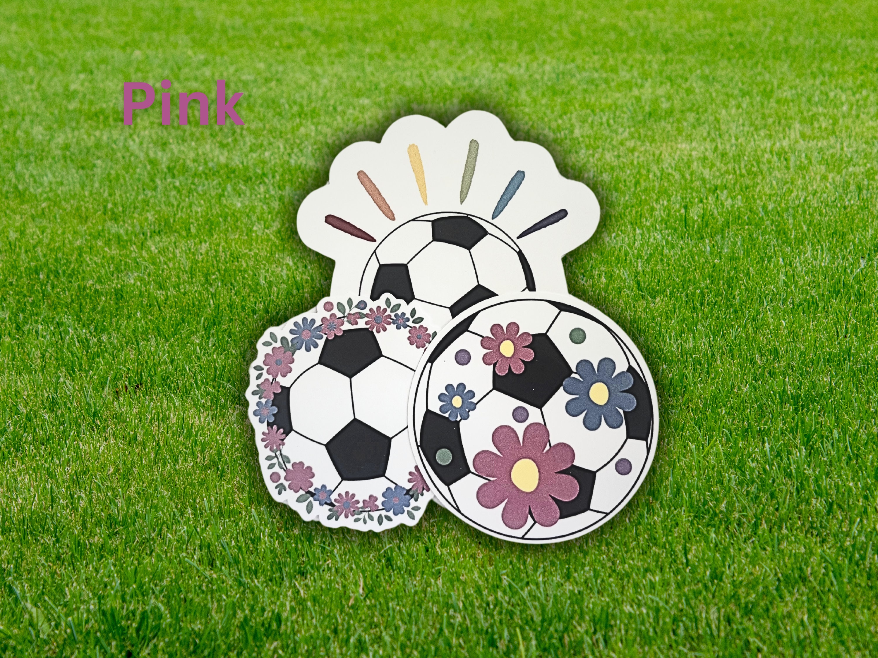 Floral Soccer Ball Vinyl Sticker Set 3 Pack Laptop Sticker Water Bottle ...