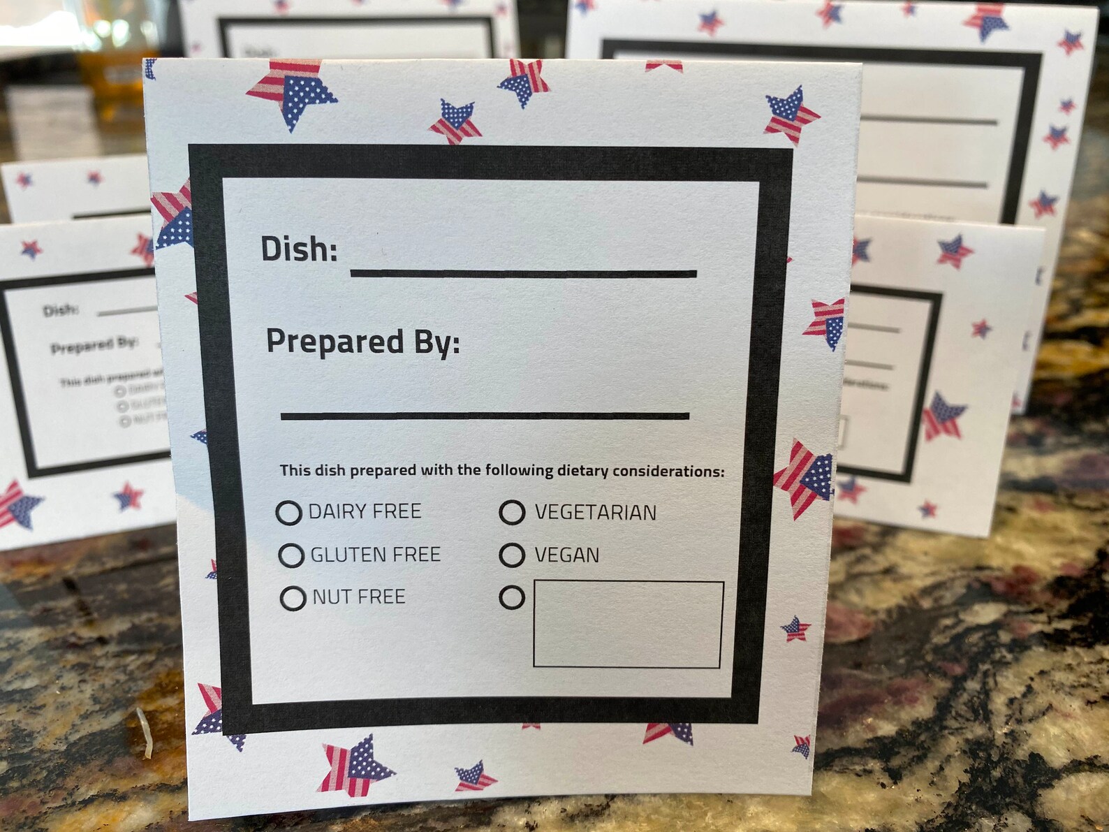 4th of July America Patriotic Independence Day Dietary Cards (potluck ...