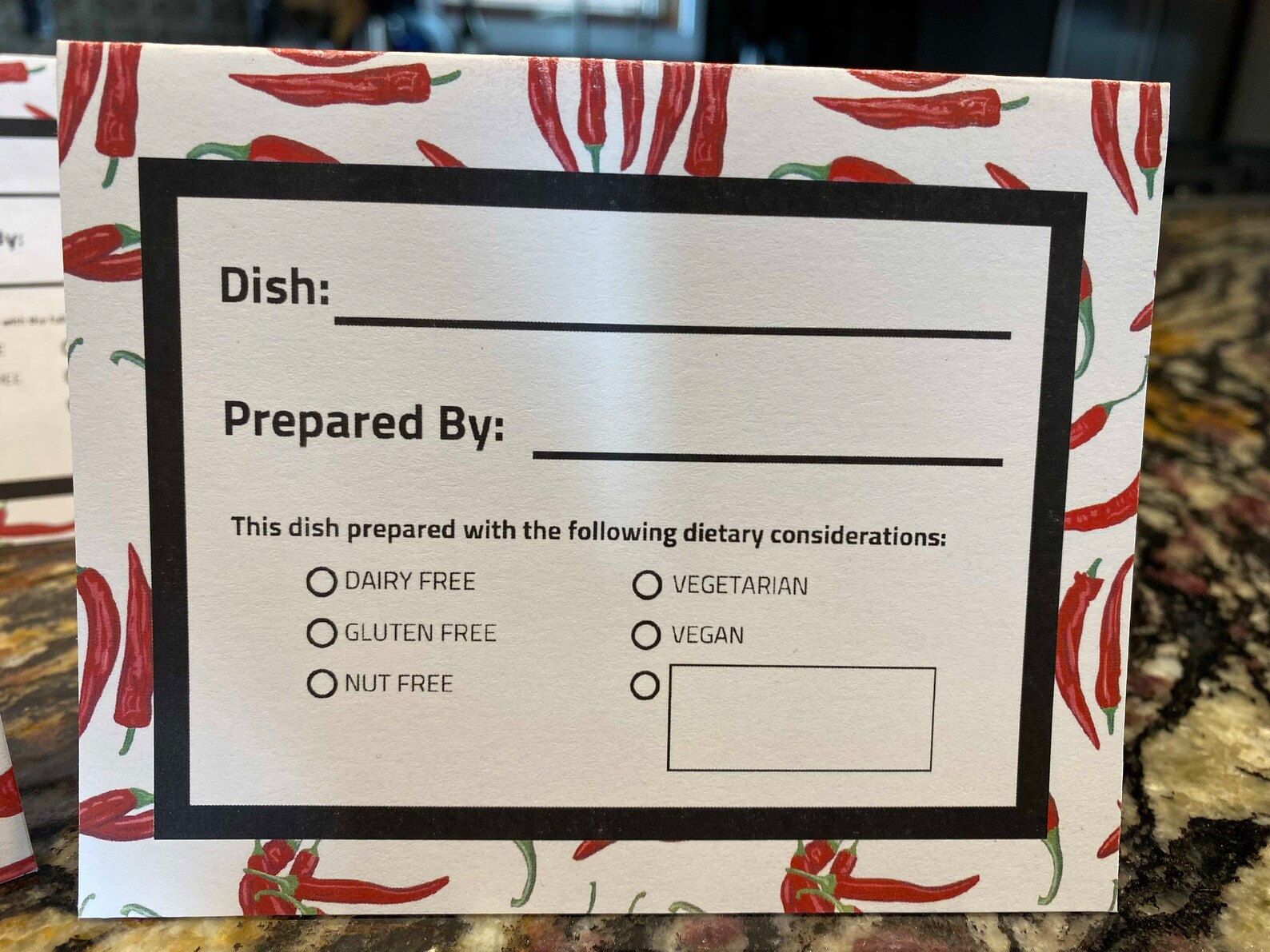 Chili Pepper Dietary Cards potluck, Bake Sale, Meal Share Digital File ...
